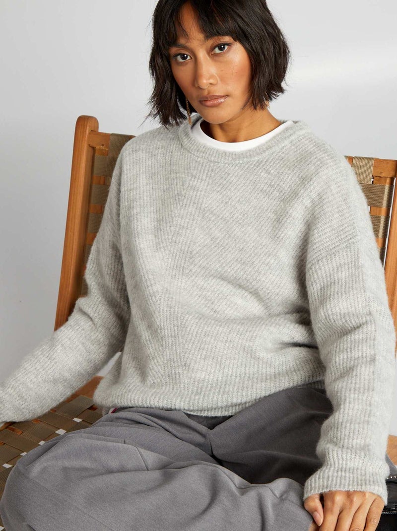 Pull en maille côtelée douce - Gris - Kiabi - 15.00€