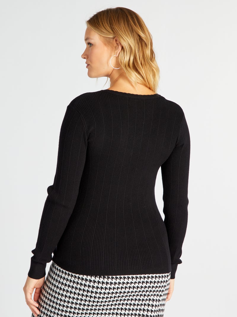 Pull en maille côtelée - noir - Grandes tailles - Femme - 18.00€ - Kiabi