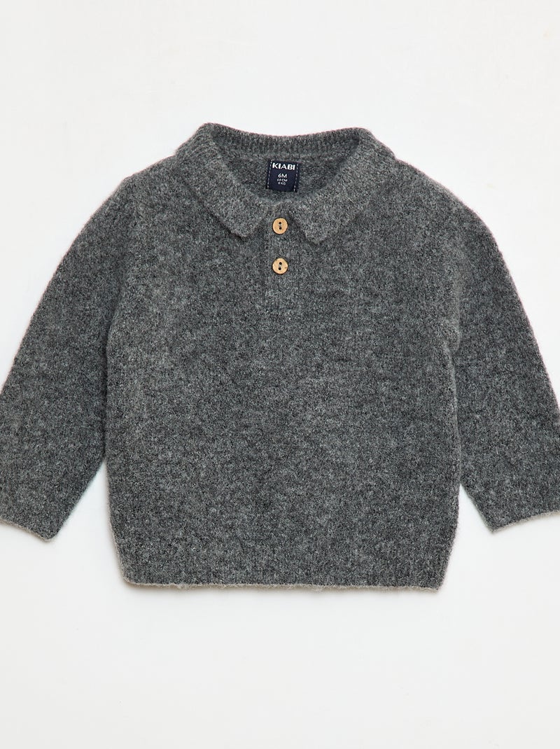Pull en maille douce avec col polo boutonné - Gris - Bébé garçon - 3.60 ...