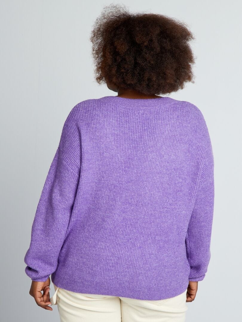 Pull en maille encolure V - Violet - Kiabi - 20.00€