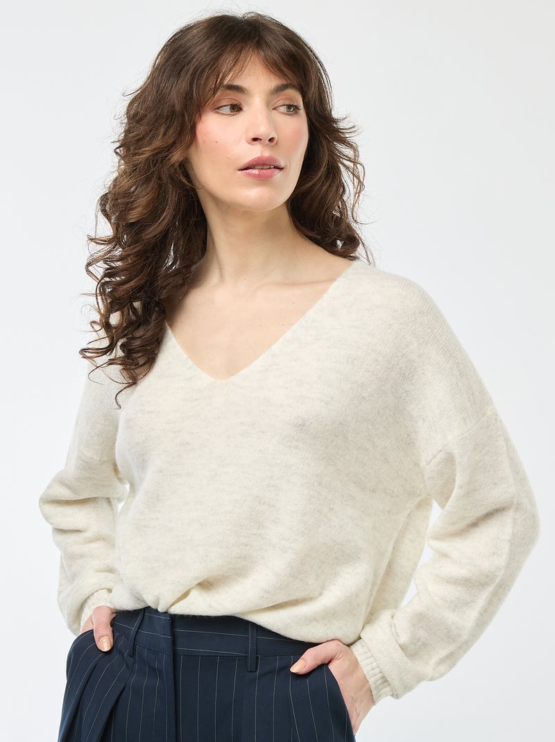 Pull en maille fine col V 'JDY' - Beige - Femme - 16.20€ - Kiabi