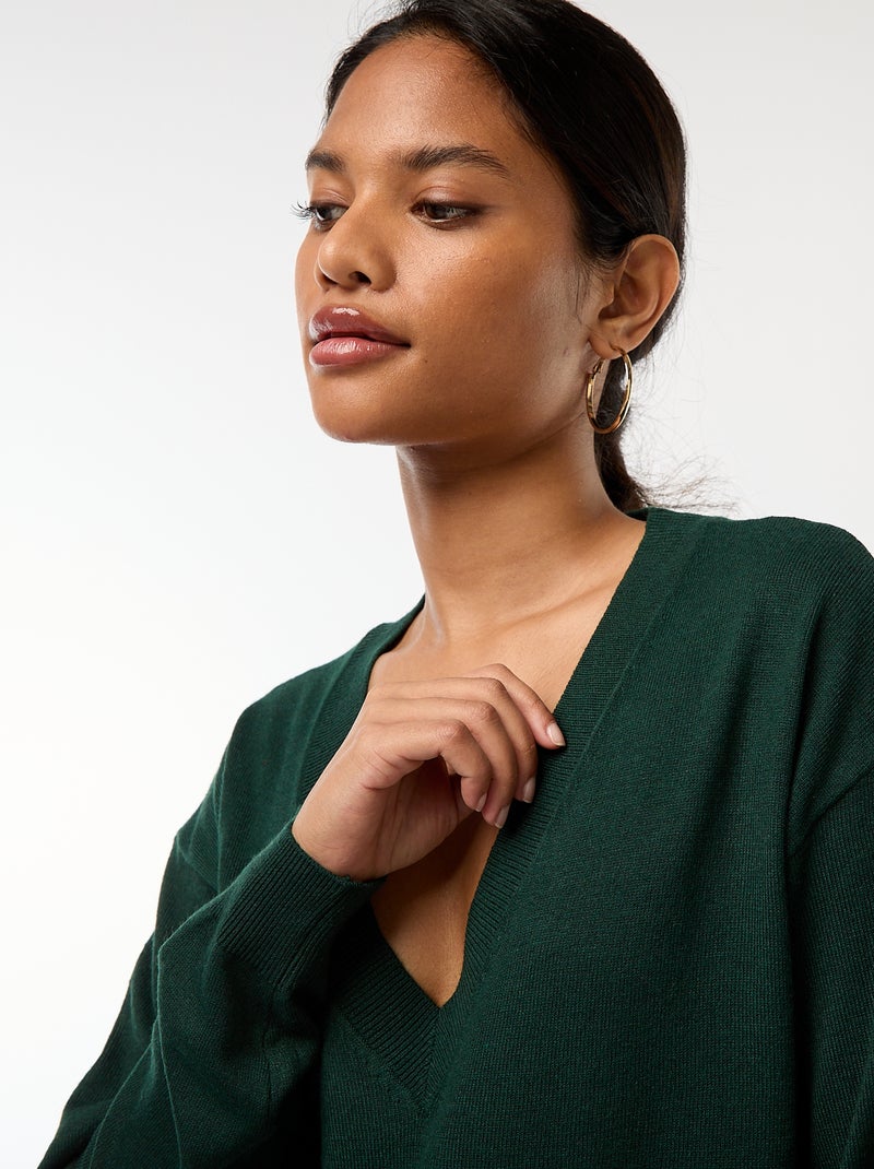 Pull en maille fine col V - Vert - Femme - 10.00€ - Kiabi