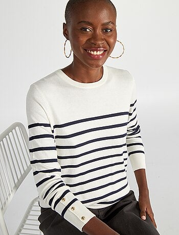 Pull en maille côtelée douce - blanc - Kiabi - 15.00€