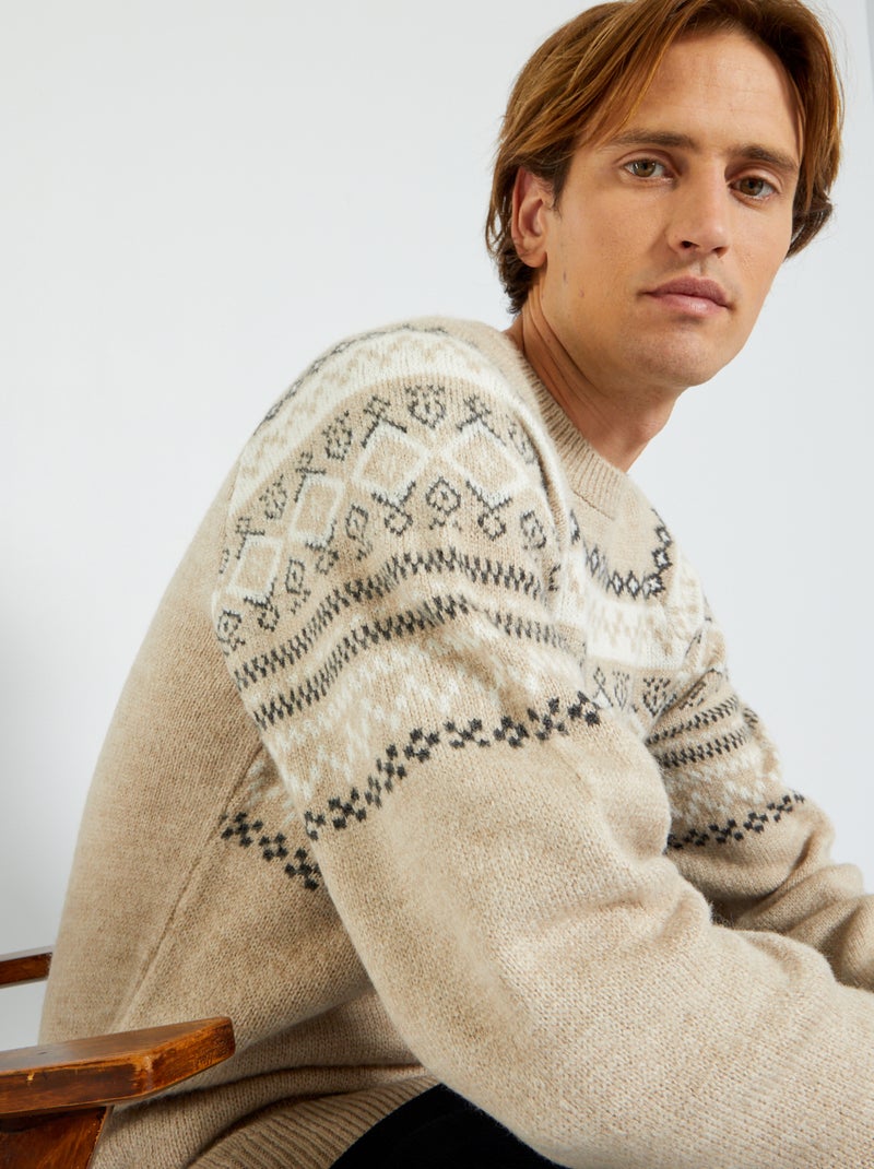 Pull en maille jacquard - Gris/beige - Kiabi - 25.00€