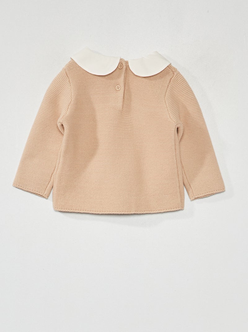 Pull en maille point mousse - Beige - Kiabi - 14.00€