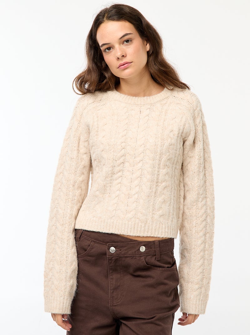 Pull en maille torsadée - Beige - Ado fille - 15.00€ - Kiabi