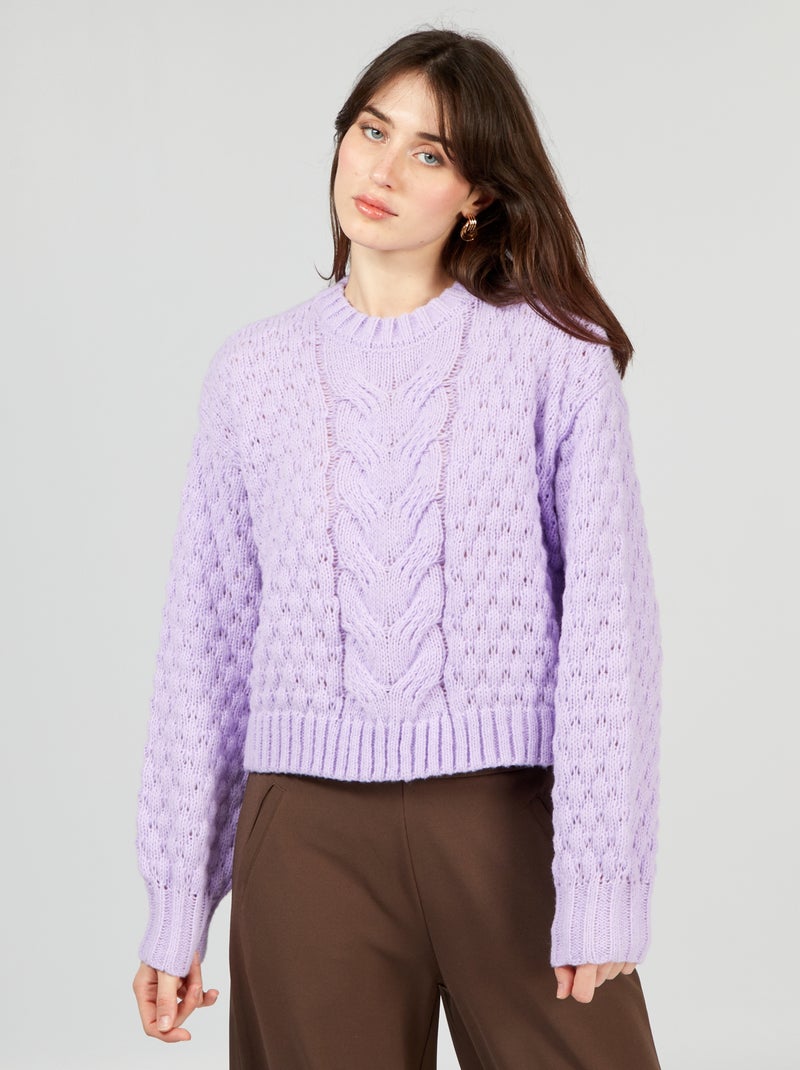 Pull en maille tressée - Violet - Kiabi - 20.00€