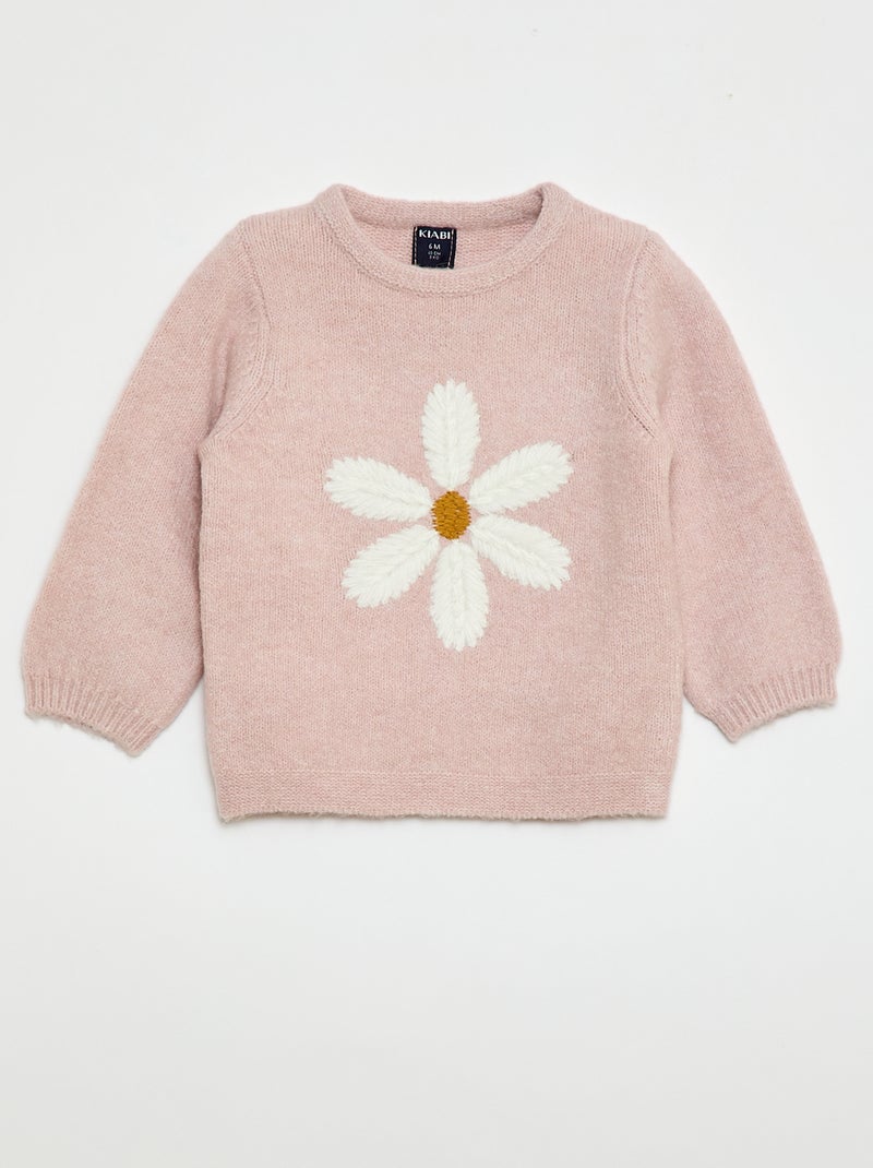 Pull en tricot avec broderie - Rose - Bébé fille - 12.00€ - Kiabi