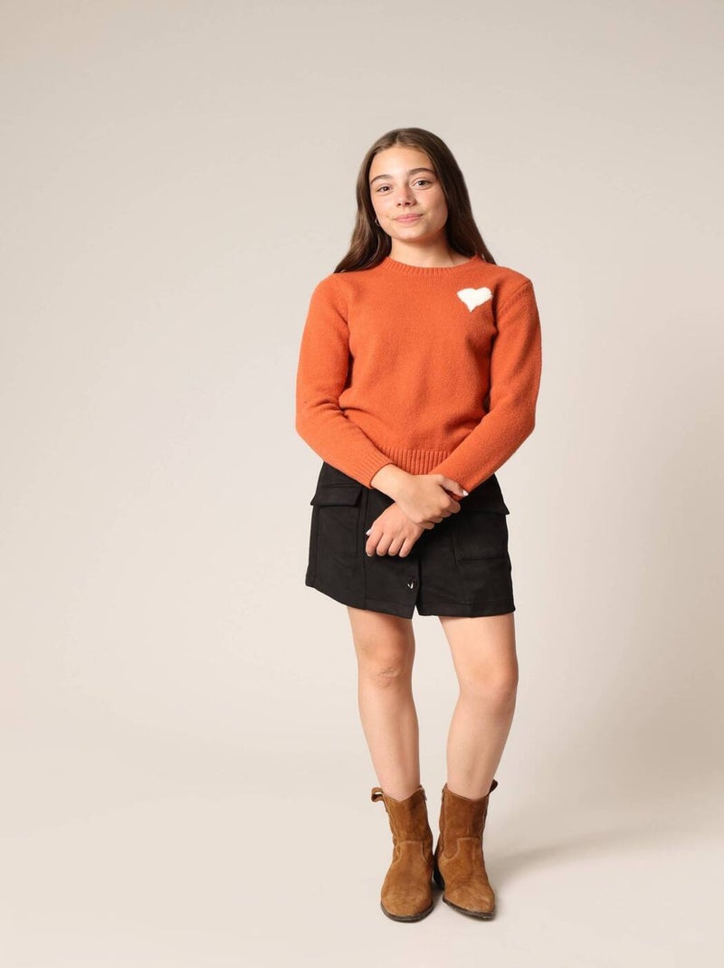 Pull fille en maille avec cœur contrastée 'Deeluxe' - Rouge brique - Fille - 34.99€ - Kiabi