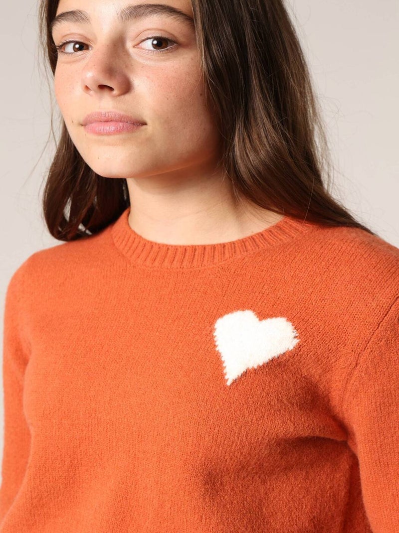 Pull fille en maille avec cœur contrastée 'Deeluxe' - Rouge brique - Fille - 34.99€ - Kiabi