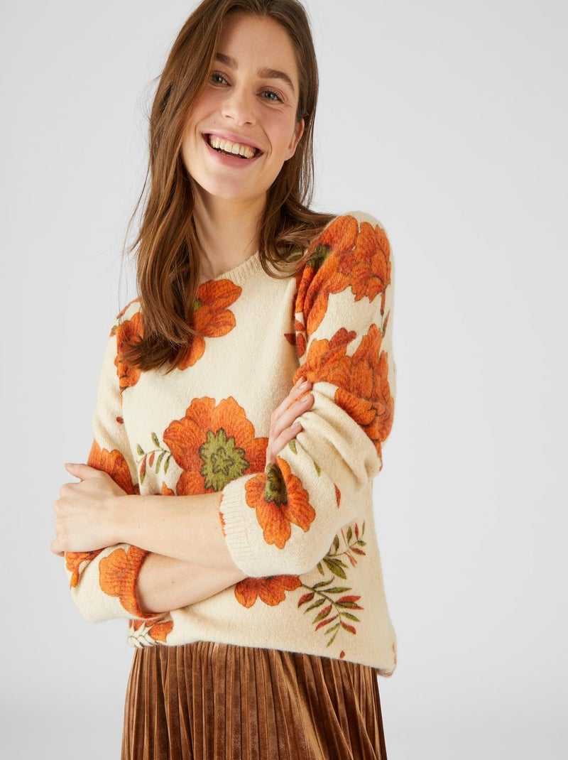 Pull imprimé fleurs - Damart - Orange - Femme - 0.00€ - Kiabi