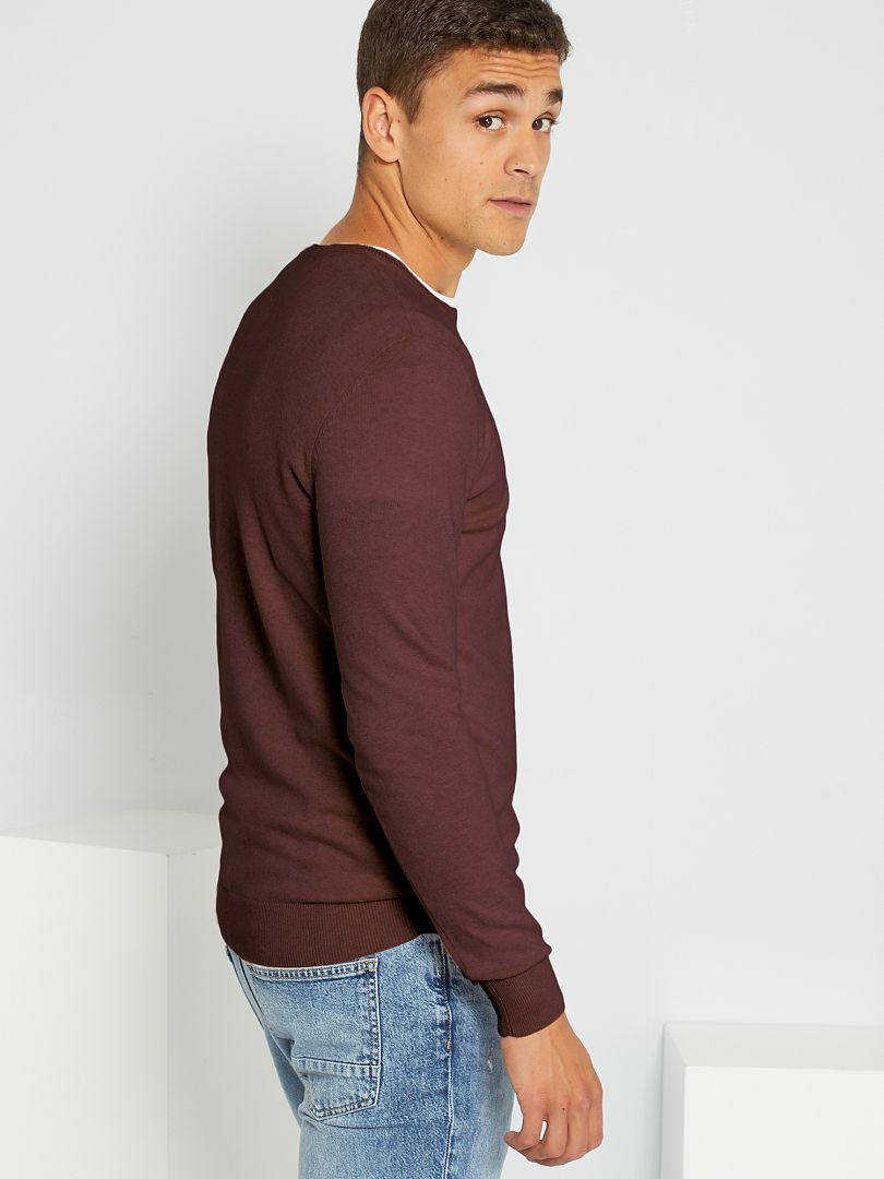Pull léger col rond - brun prune - Kiabi - 10.00€