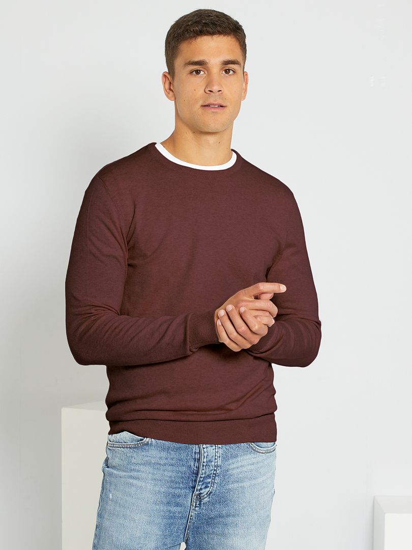 Pull léger col rond - brun prune - Kiabi - 10.00€