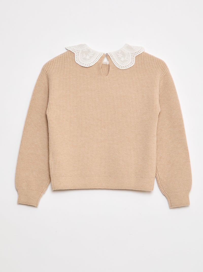 Pull maillé avec col claudine - Crème - Fille - 5.60€ - Kiabi