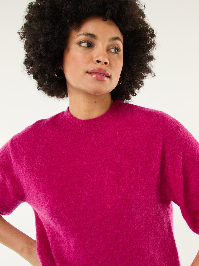 Pull manches courtes uni en mohair - Rose - Femme - 25.00€ - Kiabi