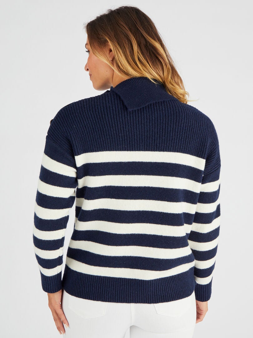 Pull marinière épaule boutonnée. - Damart - Bleu marine - Kiabi - 39.99€