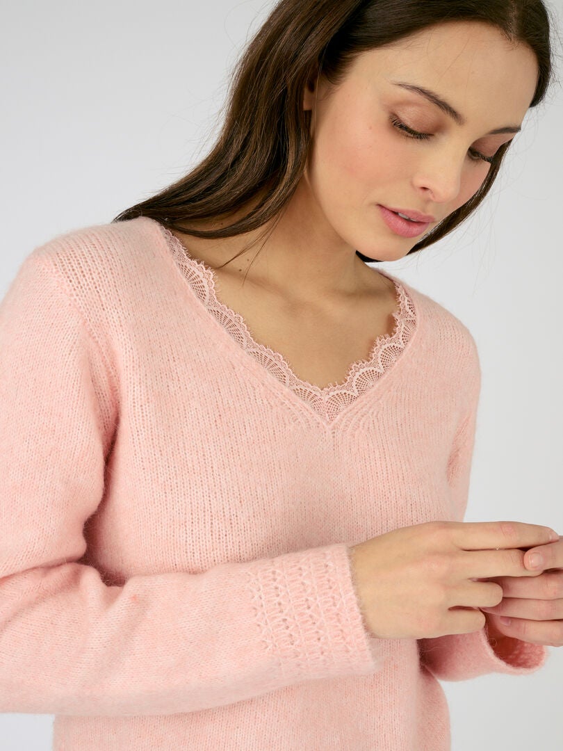 Pull mélange mohair col dentelle - Damart - Rose - Kiabi - nu€