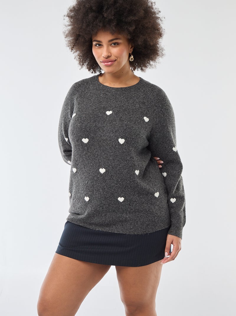 Pull motif coeurs 'Vero Moda Curve' - Gris - Grandes tailles - Femme - 30.00€ - Kiabi