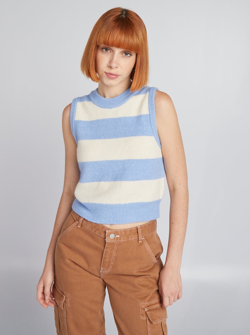 Pull sans manches à col rond - Bleu - Kiabi - 12.00€