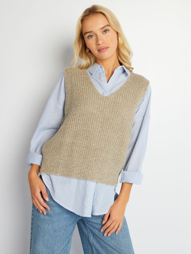 Pull sans manches à col V 'JDY' - Beige - Kiabi - 20.00€