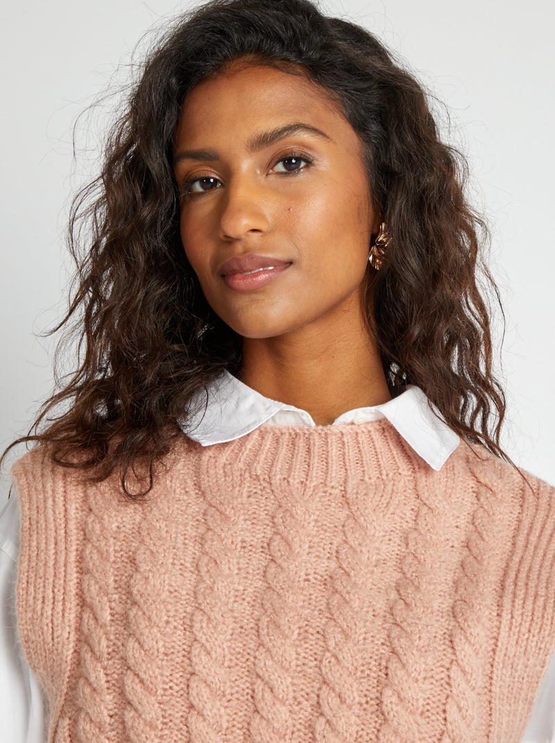 Pull sans manches avec maille torsadée - Rose - Femme - 5.40€ - Kiabi