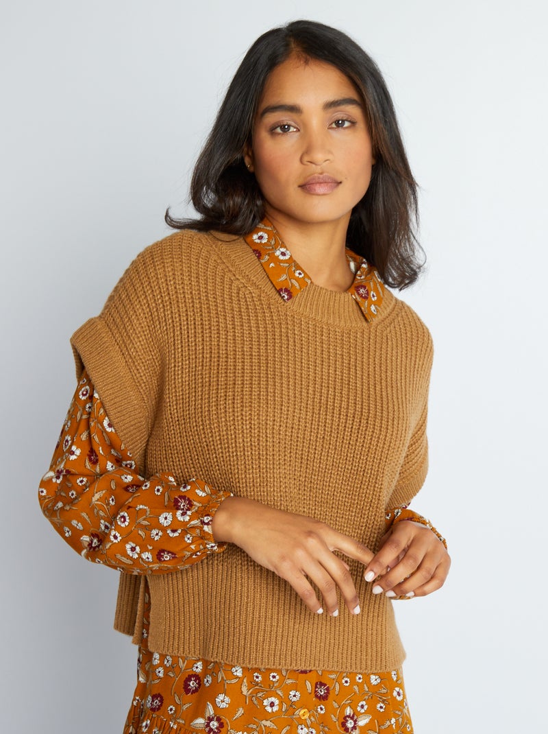 Pull sans manches en grosse maille - camel - Kiabi - 22.00€