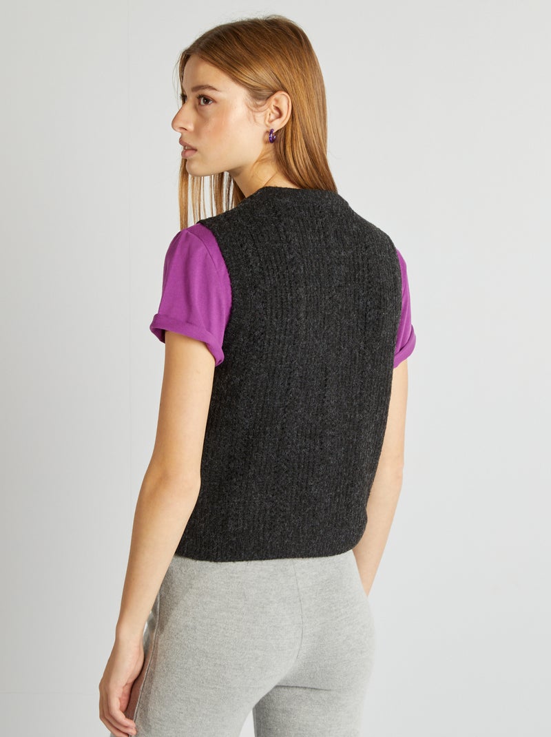 Pull sans manches en maille douce - Gris - Ado fille - 4.50€ - Kiabi