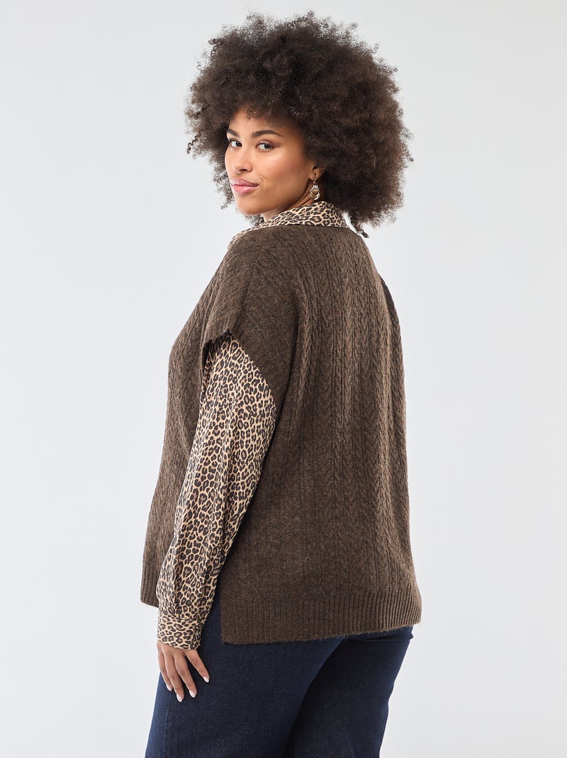 Pull sans manches en maille torsade grosse jauge - Marron - Grandes ...