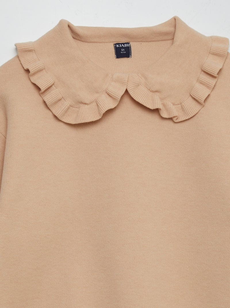 Pull uni à col claudine - Beige - Fille - 3.90€ - Kiabi