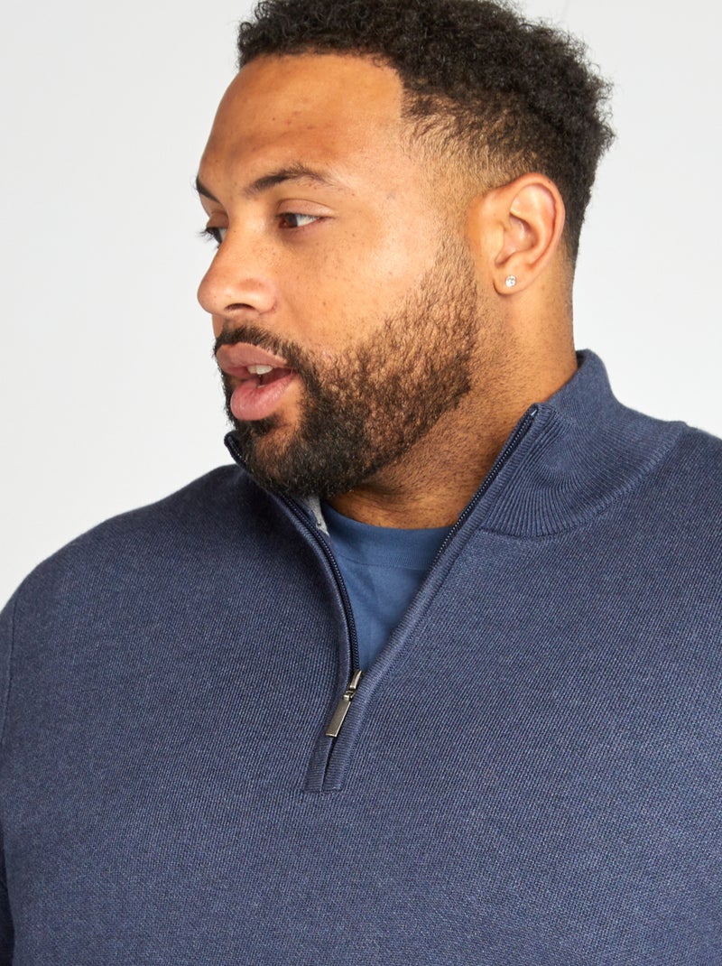 Pull uni avec col camionneur zippé - Bleu - Grandes tailles - Homme - 8 ...