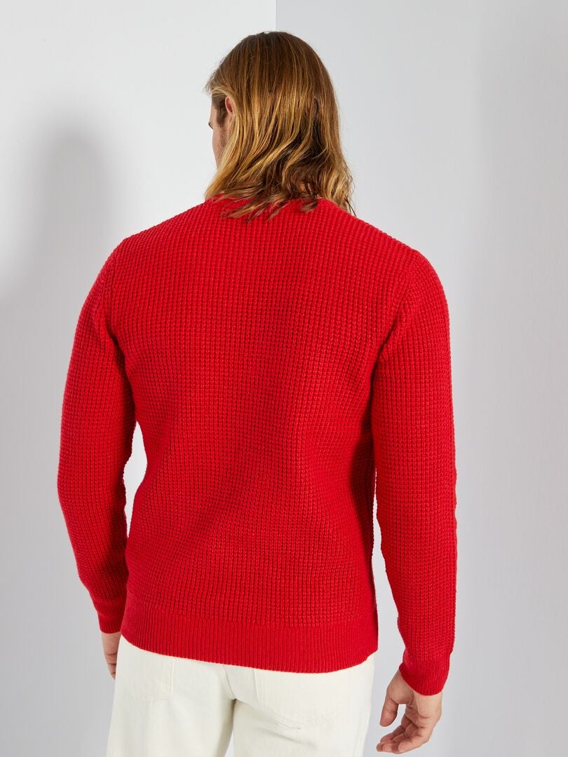 Pull uni en maille texturée - Rouge - Kiabi - 18.00€
