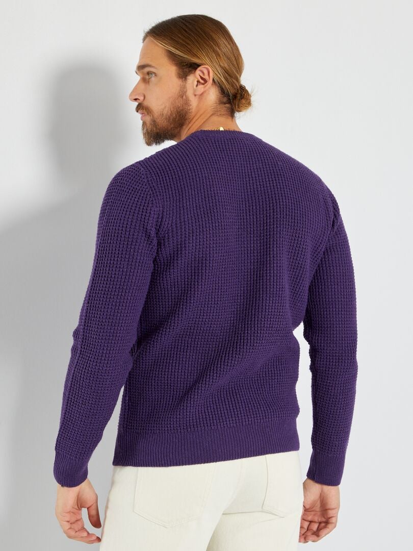 Pull uni en maille texturée - violet - Kiabi - 18.00€