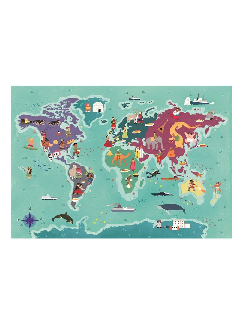 Puzzle 250 pièces Exploring Maps : Monde - Traditions et Gastronomie - N/A - Kiabi - 16.60€