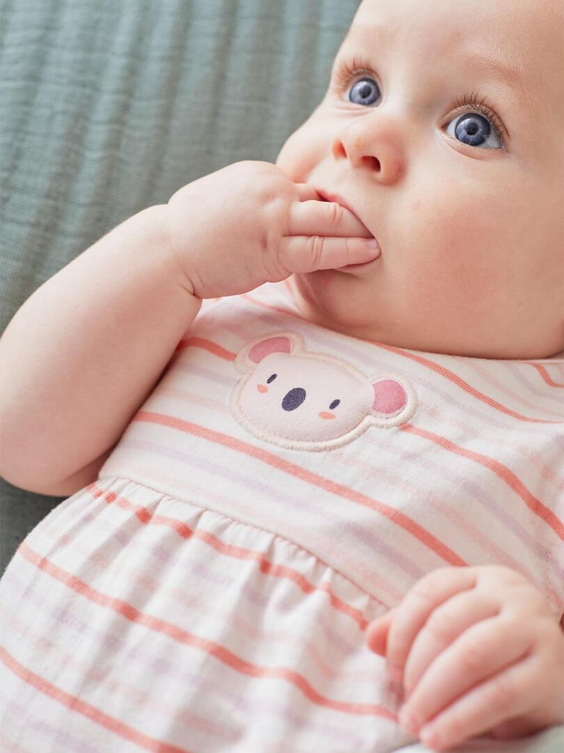 Pyjama combishort rayé en coton BIO, clair - Rose - Kiabi - nu€