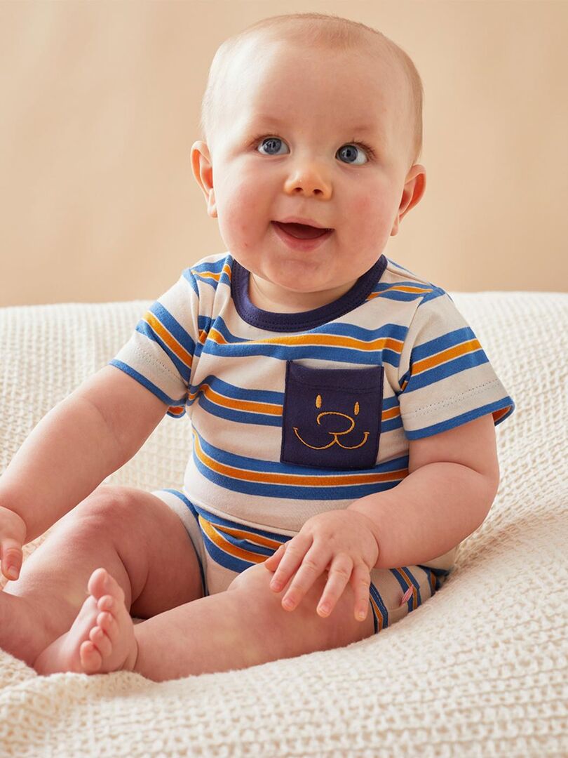 Pyjama combishort rayé en coton, marine/écru - Bleu - Kiabi - 11.18€