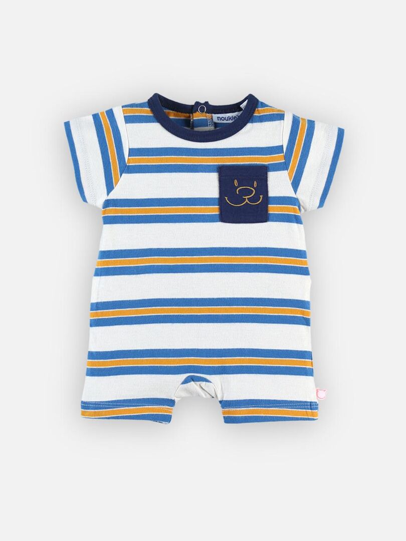 Pyjama combishort rayé en coton, marine/écru - Bleu - Kiabi - 11.18€