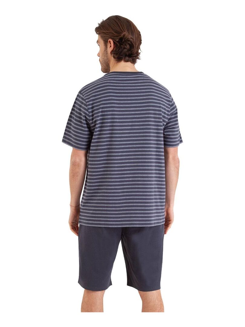 Pyjama court homme Rayures Fish & Chips - Gris Blanc - Kiabi - 16.95€