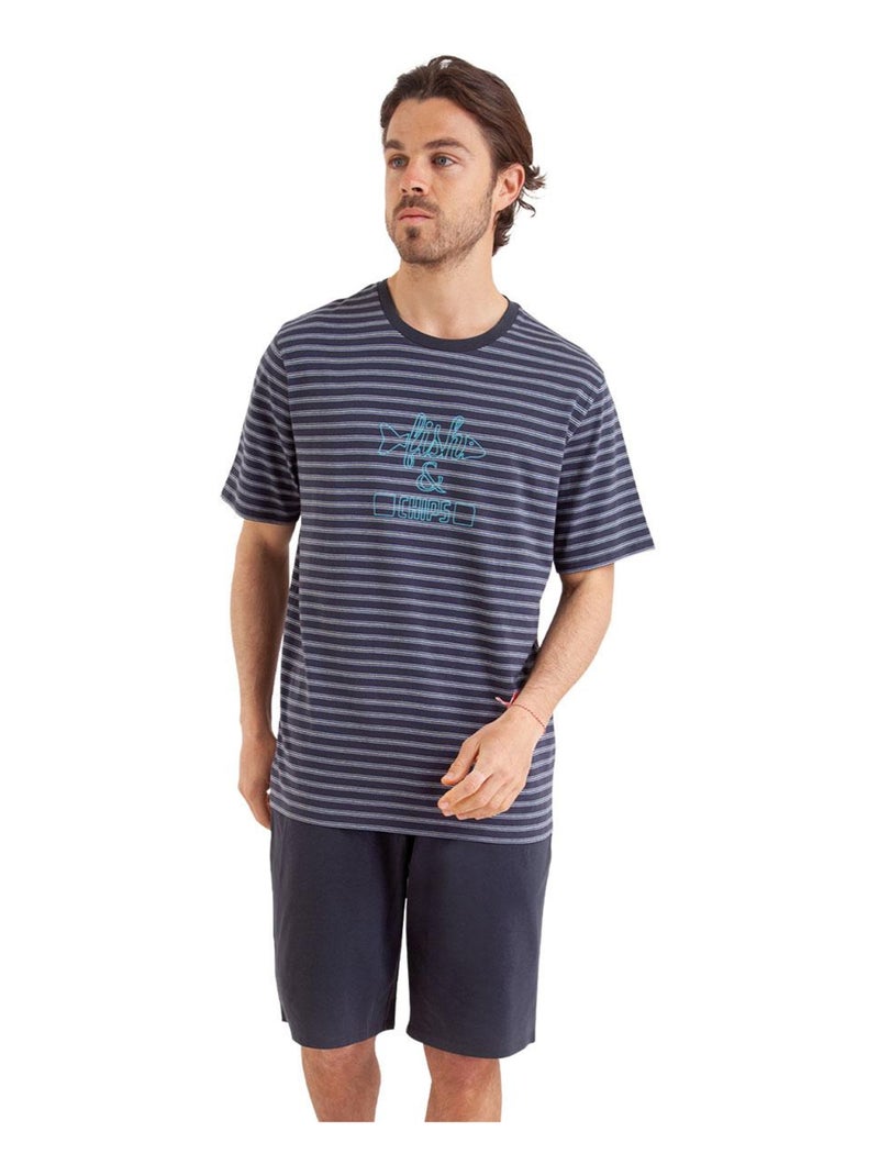 Pyjama court homme Rayures Fish & Chips - Gris Blanc - 0.00€ - Kiabi