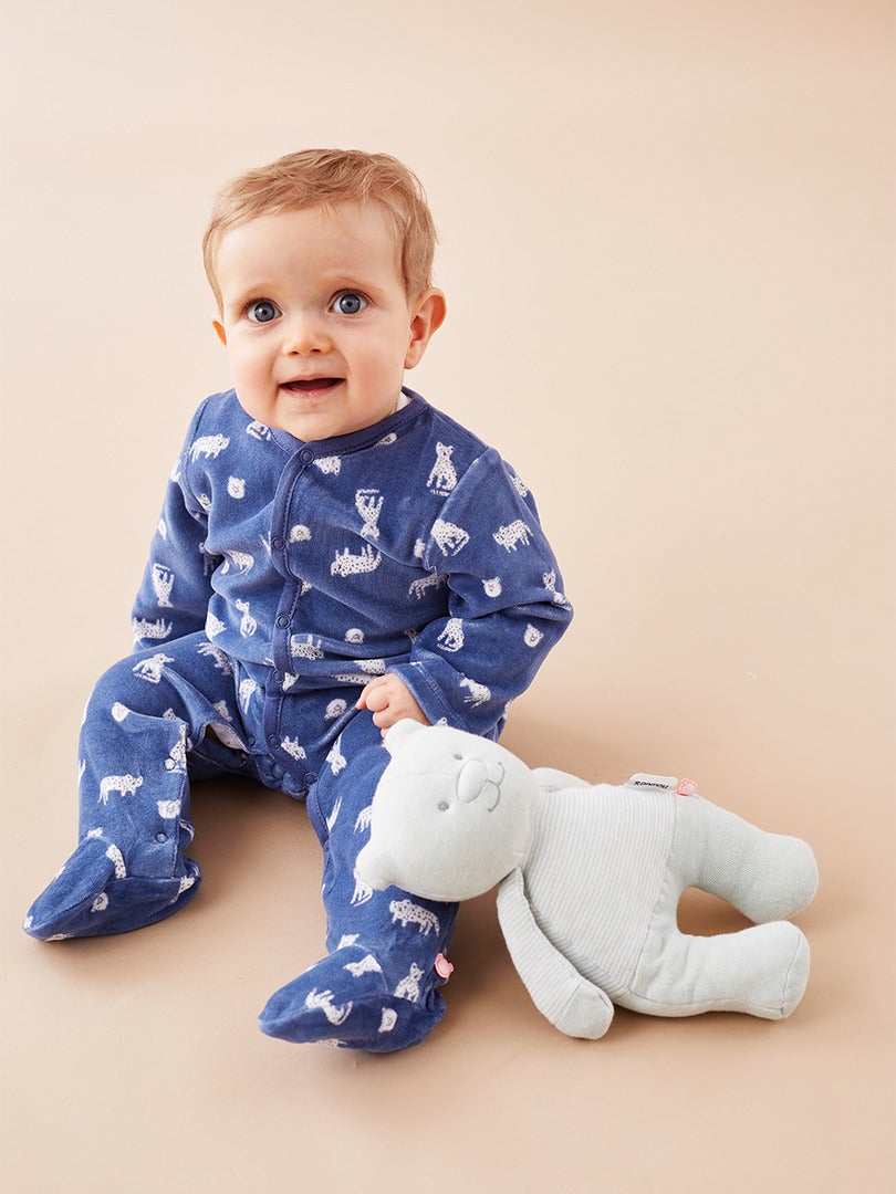 Pyjama dors-bien en velours, - Bleu - Kiabi - nu€