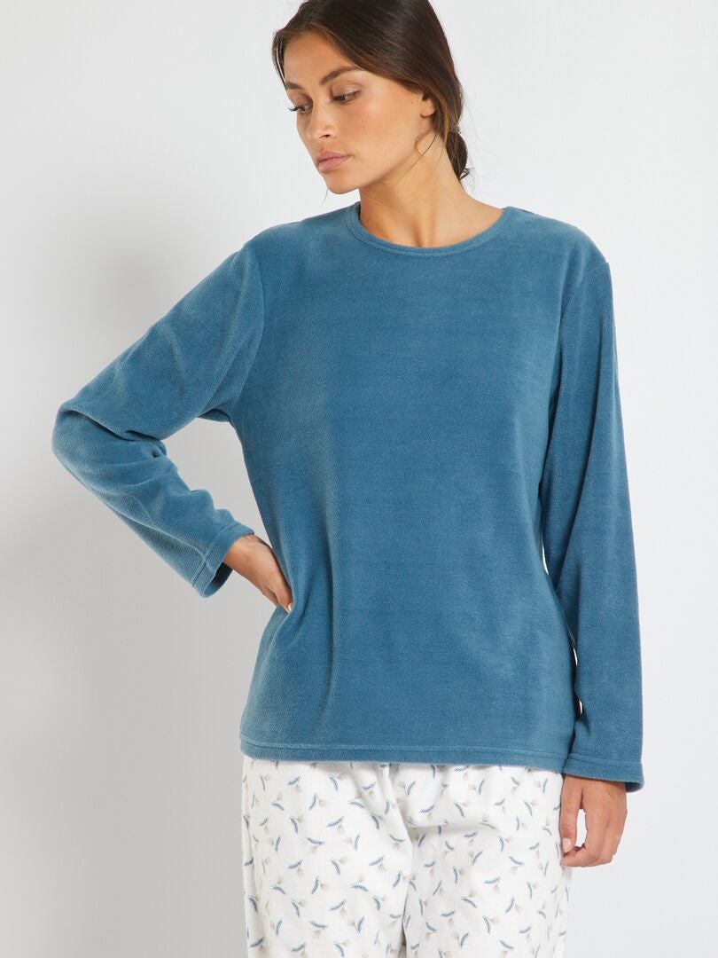 Pyjama en polaire et flanelle - bleu - Kiabi - 22.00€