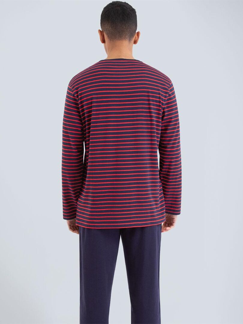 Pyjama long col rond homme Rayures - Bleu Rouge - Kiabi - 37.50€