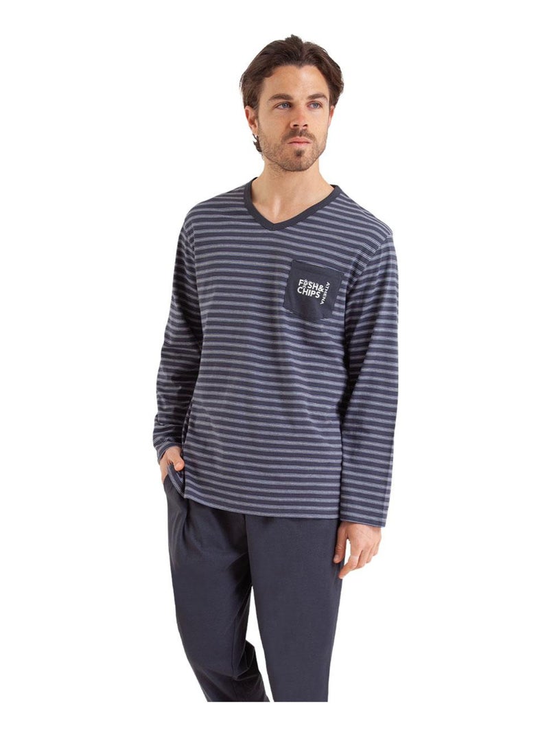 Pyjama long homme Rayures Fish & Chips - Blanc Gris anthracite - 0.00 ...