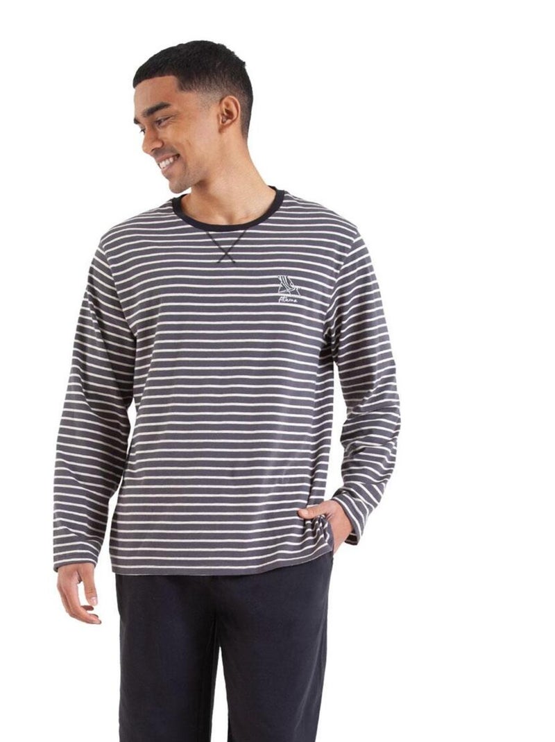 Pyjama long homme Rayures - Gris Blanc - 0.00€ - Kiabi
