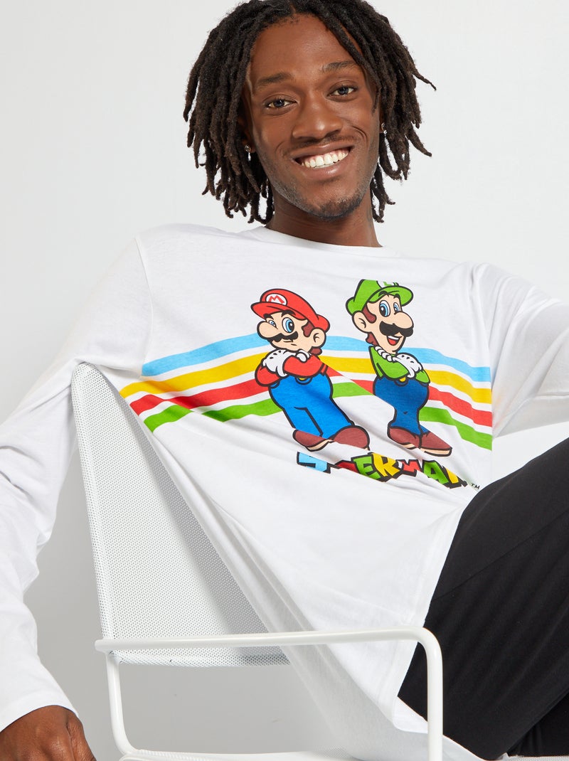 Pyjama long 'Mario' en jersey - 2 pièces - blanc/noir - 9.60€ - Kiabi