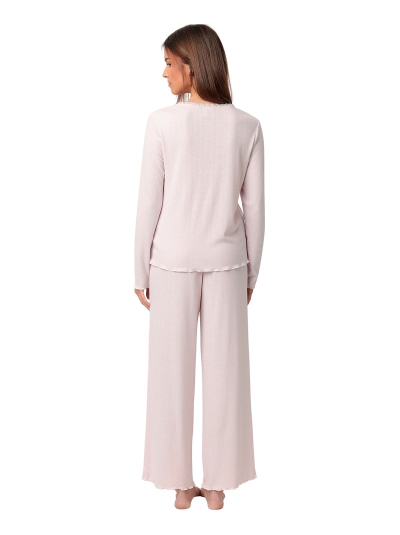 Pyjama pantalon top manches longues Romantic - Rose - Femme - 75.00 ...