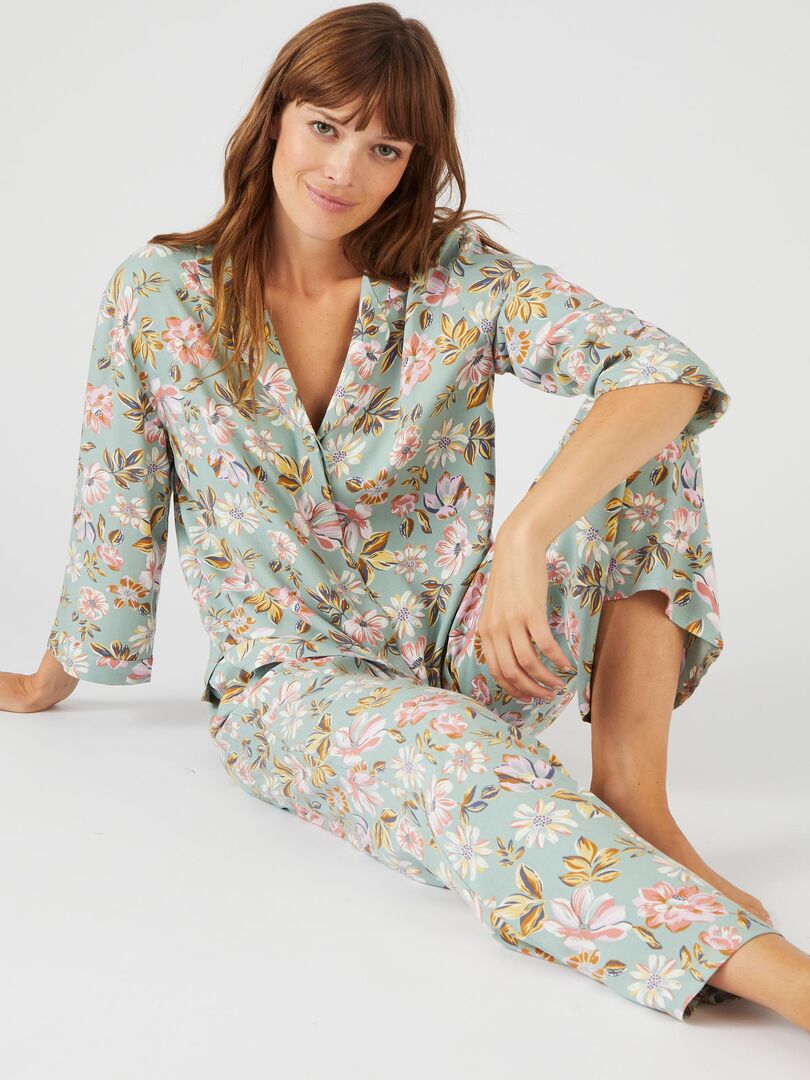 Pyjama rayé en pure viscose - Damart - Vert - Kiabi - 45.99€