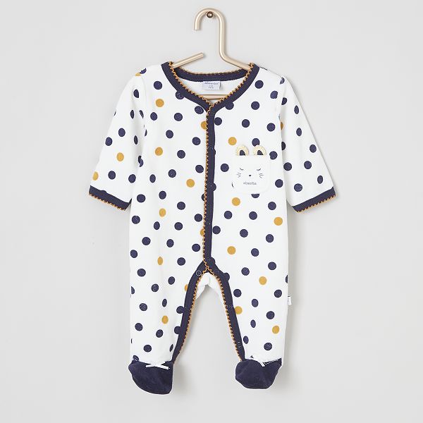 Pyjama velours 'Absorba' Bébé fille - blanc pois - Kiabi - 19,00€