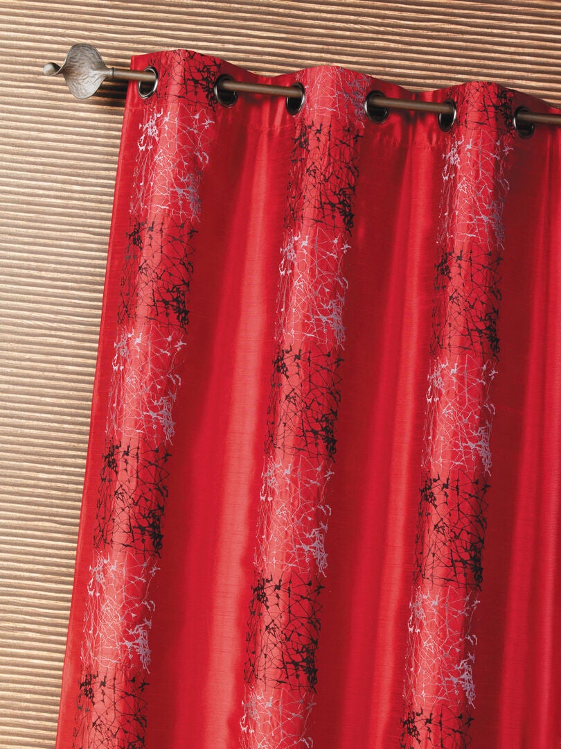 Rideau d'ameublement shantung brodé motif éthnique - Rouge brique ...
