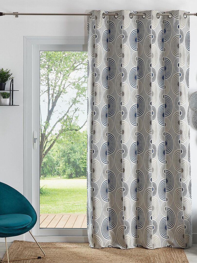 Rideau Jacquard Motif Demi-Cercles - Bleu - Kiabi - 41.29€