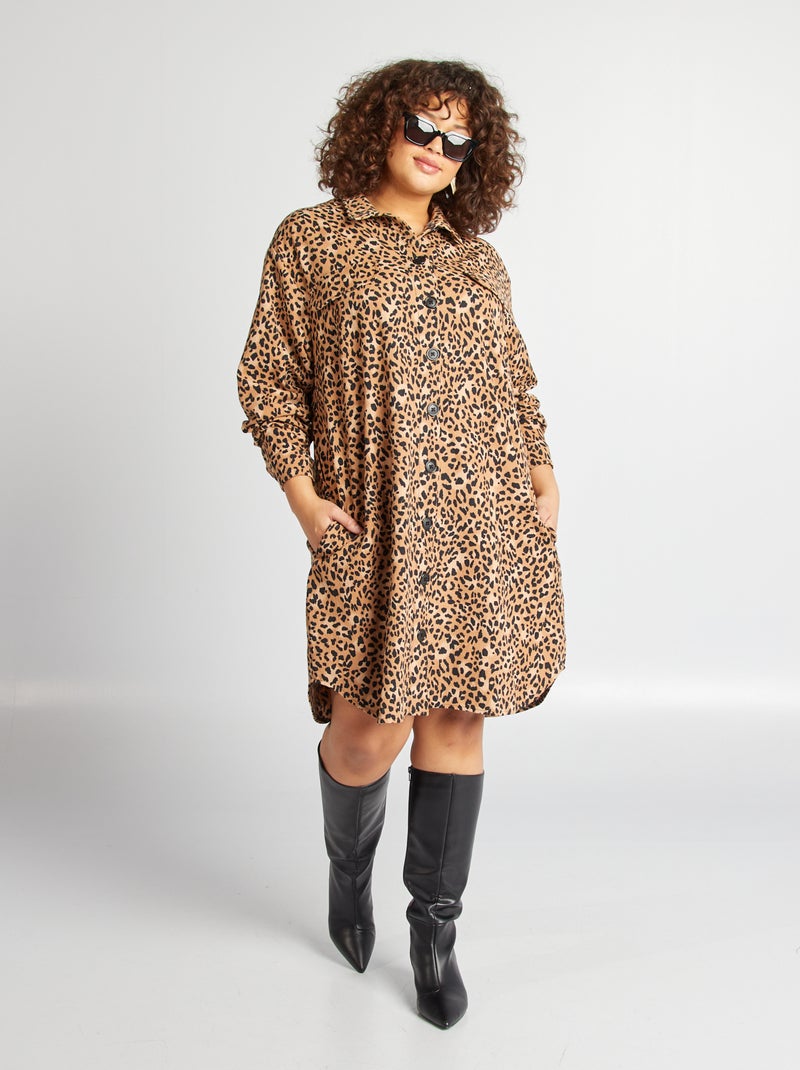 Robe chemise à motif léopard - MARRON - Grandes tailles - 8.70€ - Kiabi